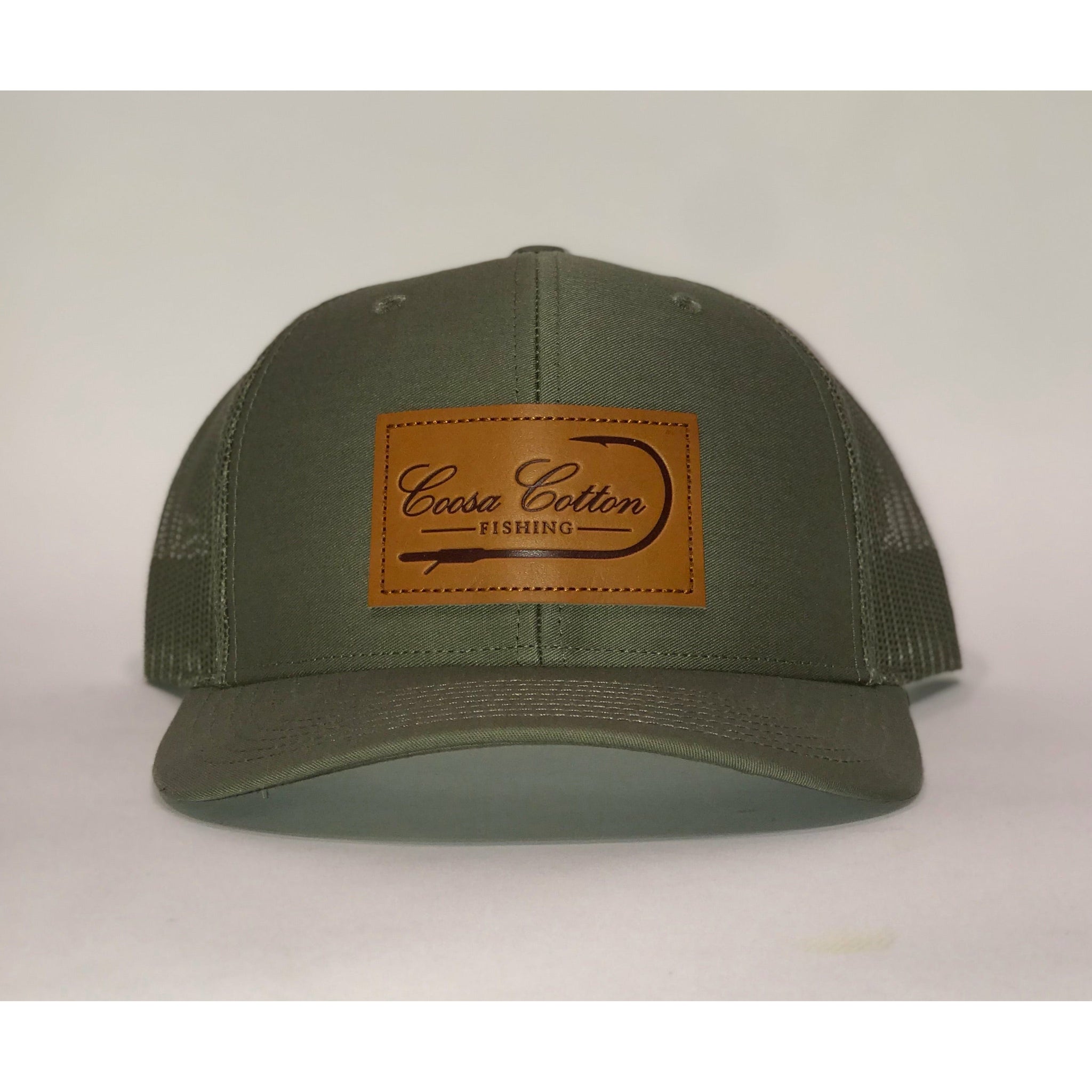 Leather Patch Trucker Hat- Loden Green – Coosa Cotton